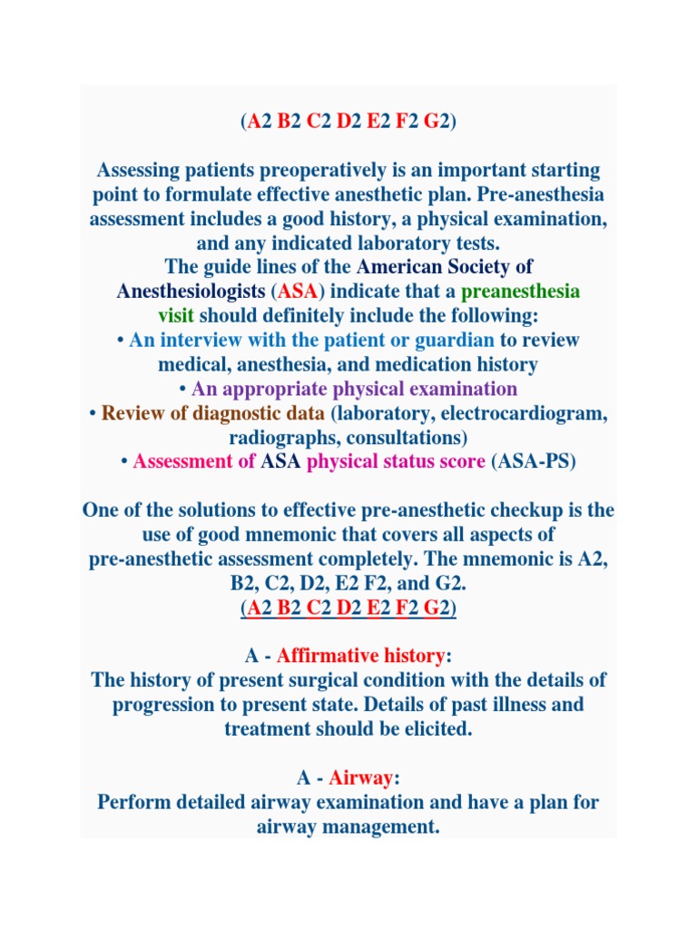 Assessing Patients Preoperatively (A2 B2 C2 D2 E2 F2 G2 | PDF ...