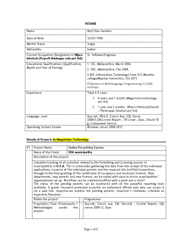 Atul Gaonkar Resume 2017 | PDF | Information Technology Management | Computing