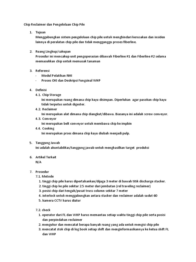 Chip Reclaimer Dan Pengelolaan Chip Pile | PDF