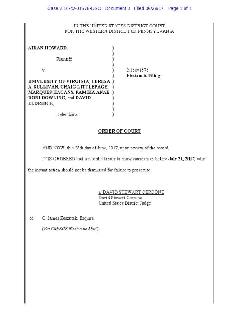 Aidan Howard,: (Via CM/ECF Electronic Mail) | PDF