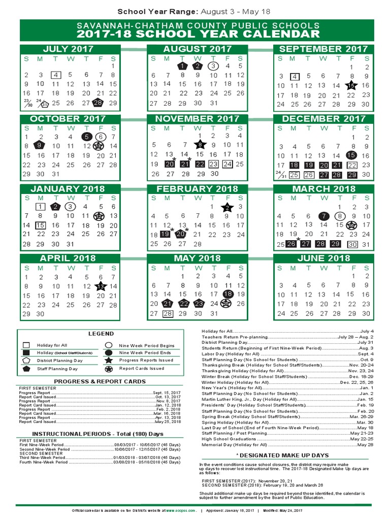SCCPSS 2017-18 School Year Calendar | PDF | Educational Institutions ...