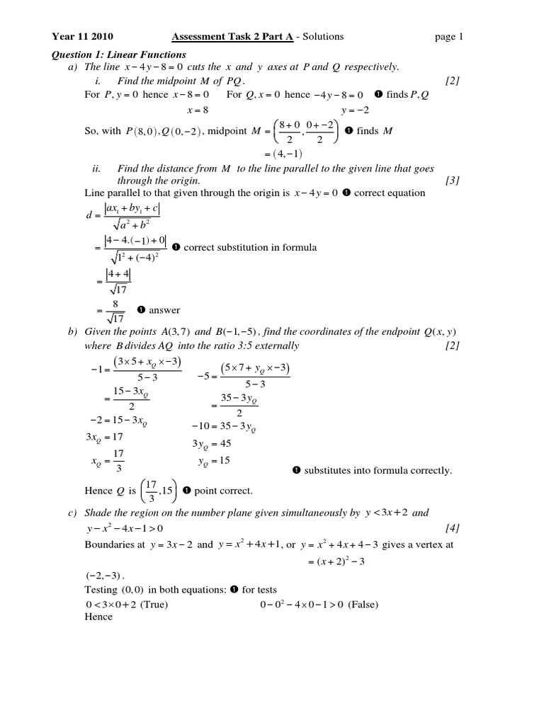 2010 Yr 11 Ext 1 Assess Task 2 PtA Solutions | PDF | Asymptote | Equations