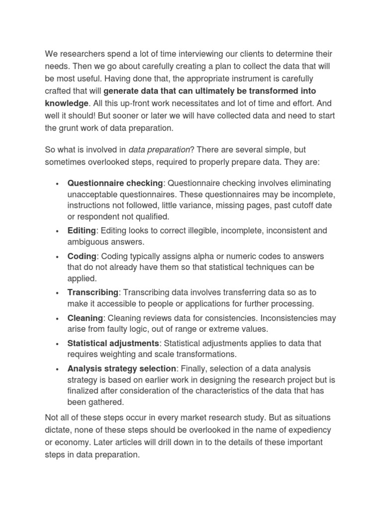 Essential Steps in Data Preparation | PDF | Questionnaire | Survey ...