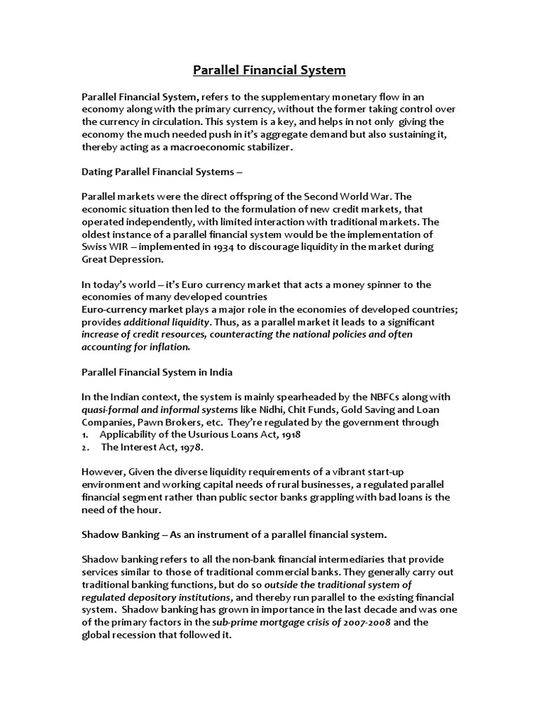 Parallel Financial System | PDF | Shadow Banking System | Banks