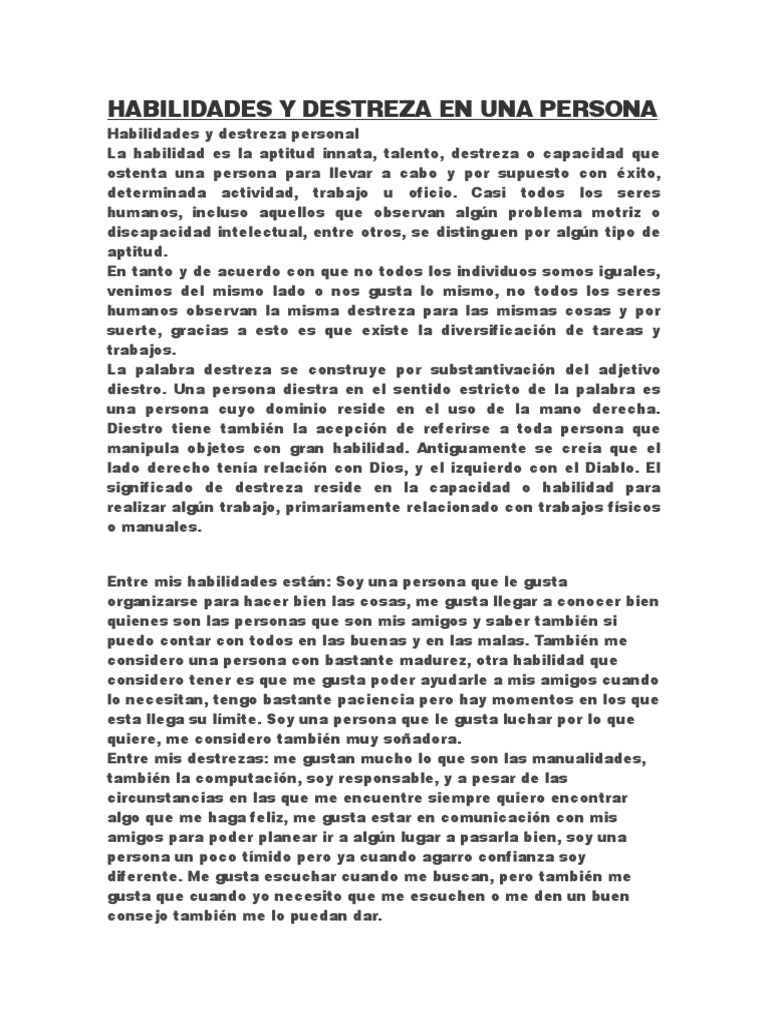 Habilidades y Destreza en Una Persona (Talentos) | PDF | Homo Sapiens ...