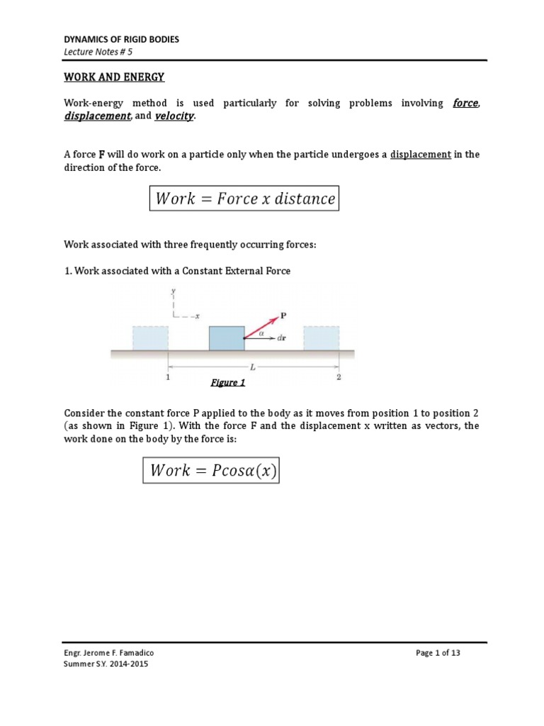Lecture Notes # 5: Dynamics of Rigid Bodies | PDF | Power (Physics) | Force