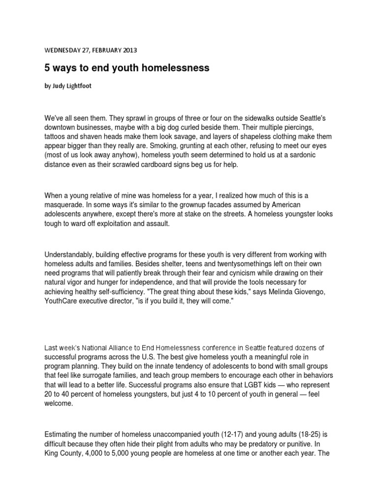 5 Ways to End Youth Homelessness | PDF | Homelessness | Social Media