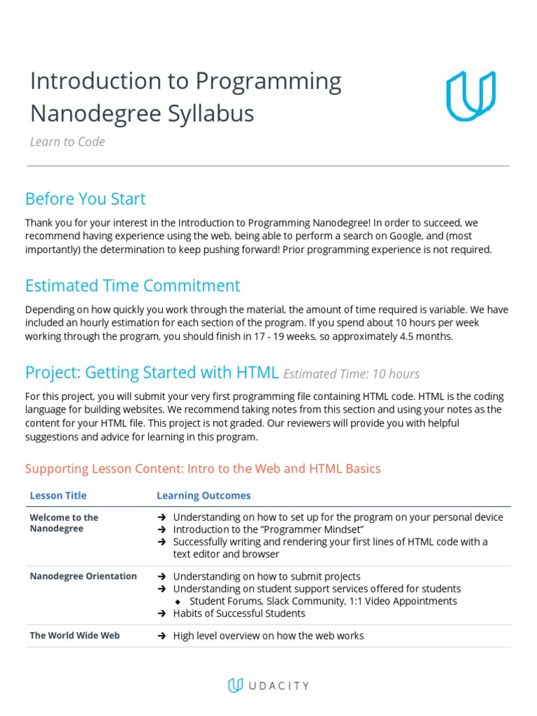 Introduction To Programming Nanodegree Syllabus Before You Start Pdf Html Cascading Style