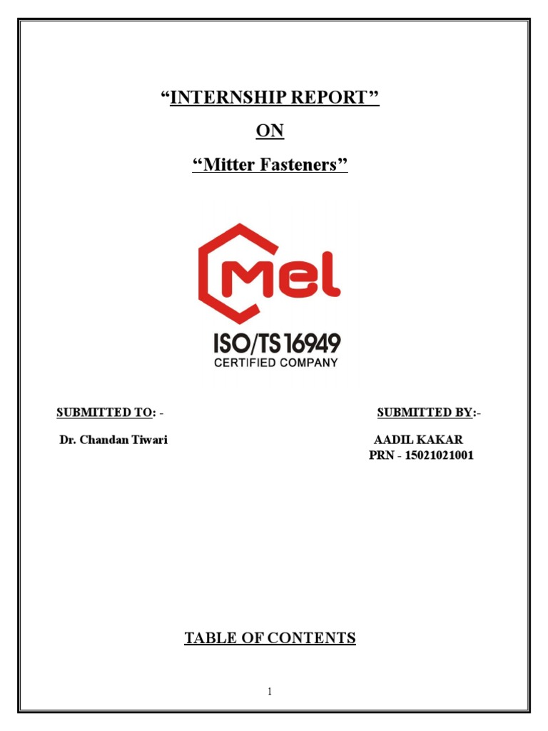 "Internship Report'' ON Mitter Fasteners'' | PDF | Screw | Swot Analysis