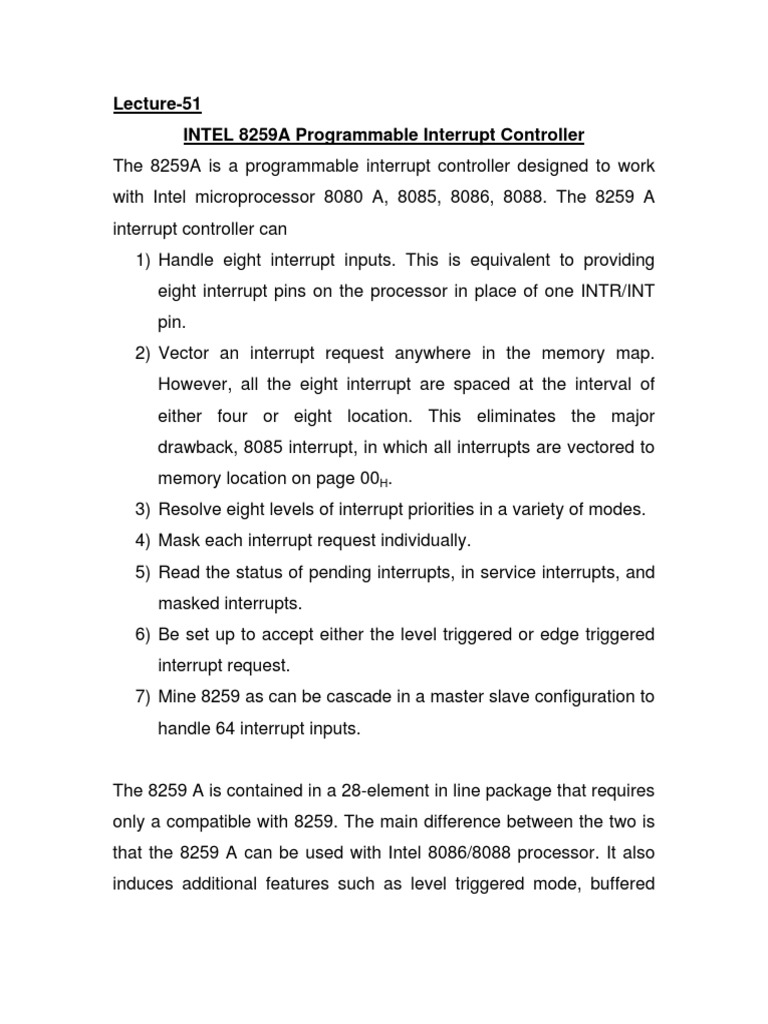Lecture-51 INTEL 8259A Programmable Interrupt Controller | PDF | Digital Electronics ...