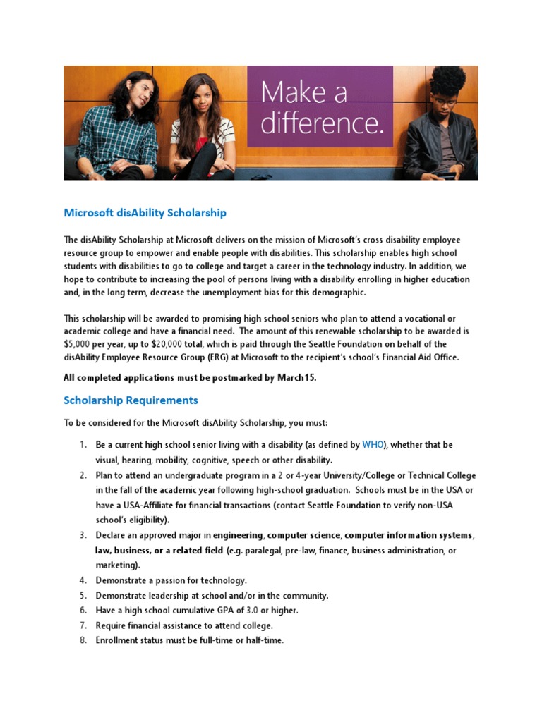 Microsoft DisAbility Scholarship Application Final 2017 | PDF | College ...