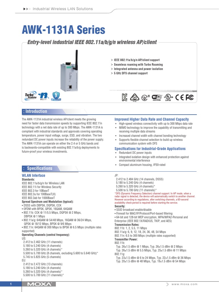 AWK 1131A Series | PDF | Ieee 802.11 | Wireless Lan
