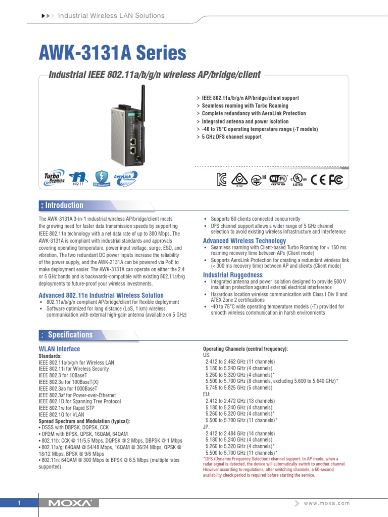 AWK-3131A Series: Industrial IEEE 802.11a/b/g/n Wireless AP/bridge ...