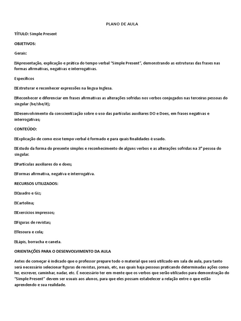 Simple Present Plan | PDF