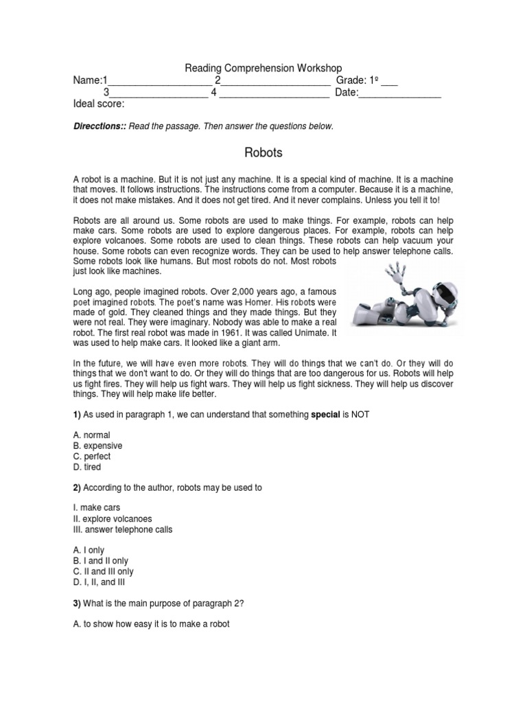 Reading Comprehension Workshop | PDF | Robot | Robotics