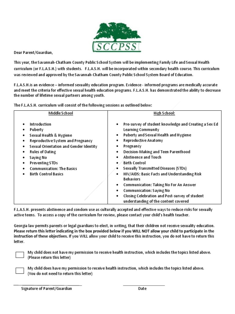 Flash Sex Ed Opt Out Form Pdf Sex Education Sexual Health