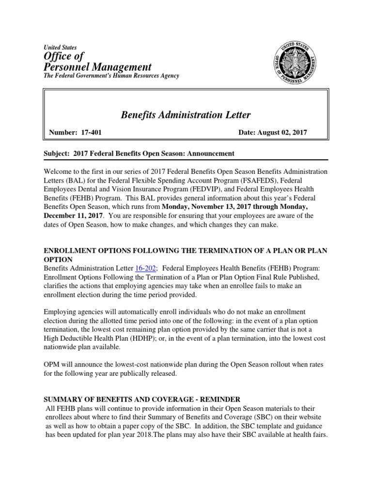 2017 Federal Benefits Open Season Announcement | PDF | Health Economics ...