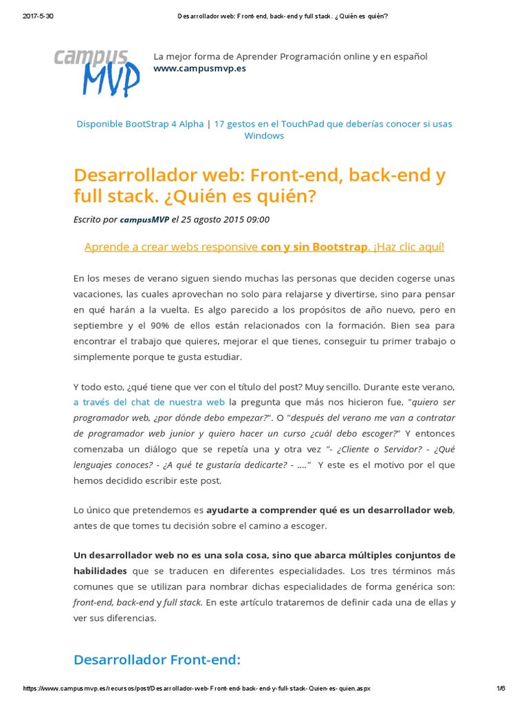 Desarrollador Web - Front-End, Back-End y Full Stack | PDF | Página web ...