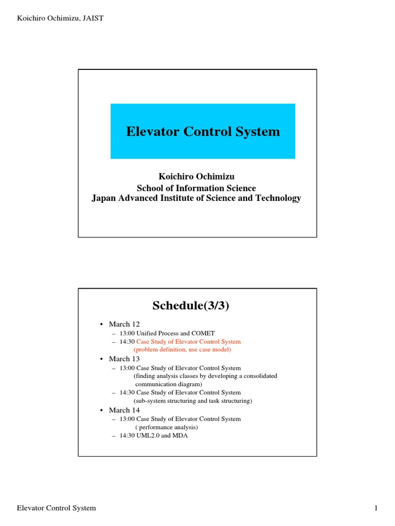 Analysis and Design of an Elevator Control System Using the Unified ...