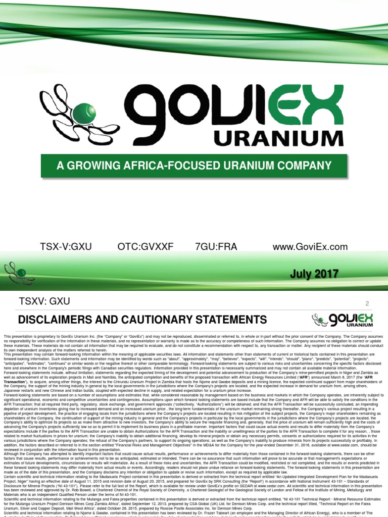 GoviEx Uranium: Africa Project Overview | PDF | Mining | Business