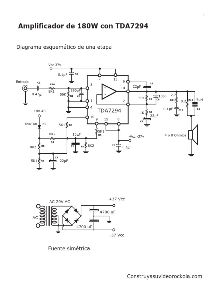 Amplificador de 180W Con TDA7294 PDF | PDF