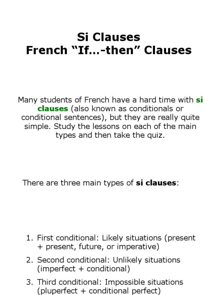 Si Clauses French "If - Then" Clauses | PDF | Grammatical Tense ...