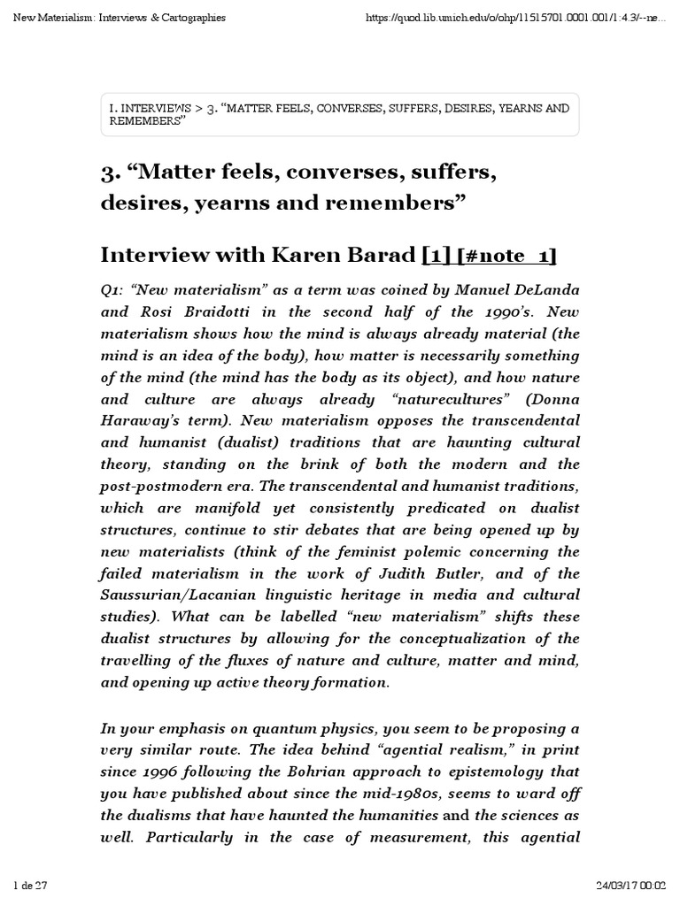 Interview With Kared Barad | PDF | Materialism | Optics