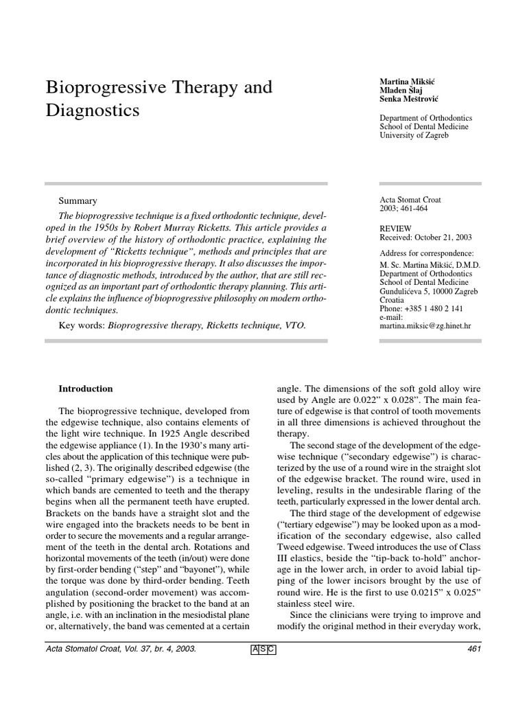 Bioprogressive Therapy and Diagnosis PDF | PDF | Orthodontics | Tooth