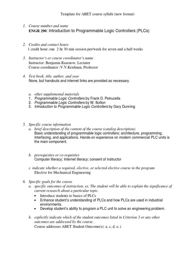 290 PLC Syllabus | PDF