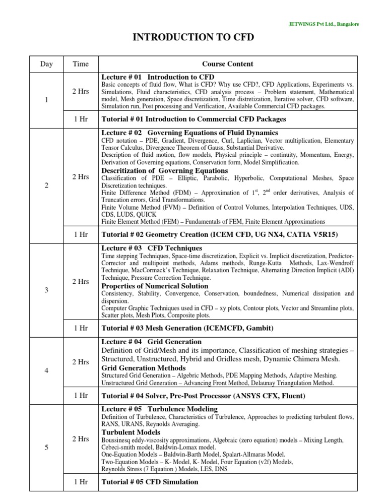 Intro To CFD Course Details | PDF | Computational Fluid Dynamics ...