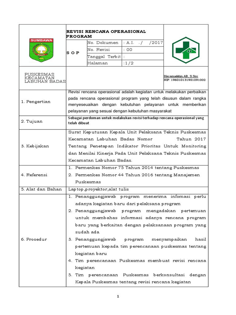 Revisi Rencana Operasional Puskesmas | PDF