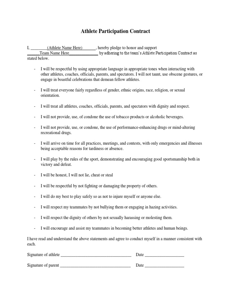 Athlete Participation Contract | PDF