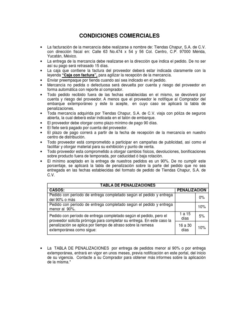 Condiciones Comerciales | Calidad (comercial) | Factura