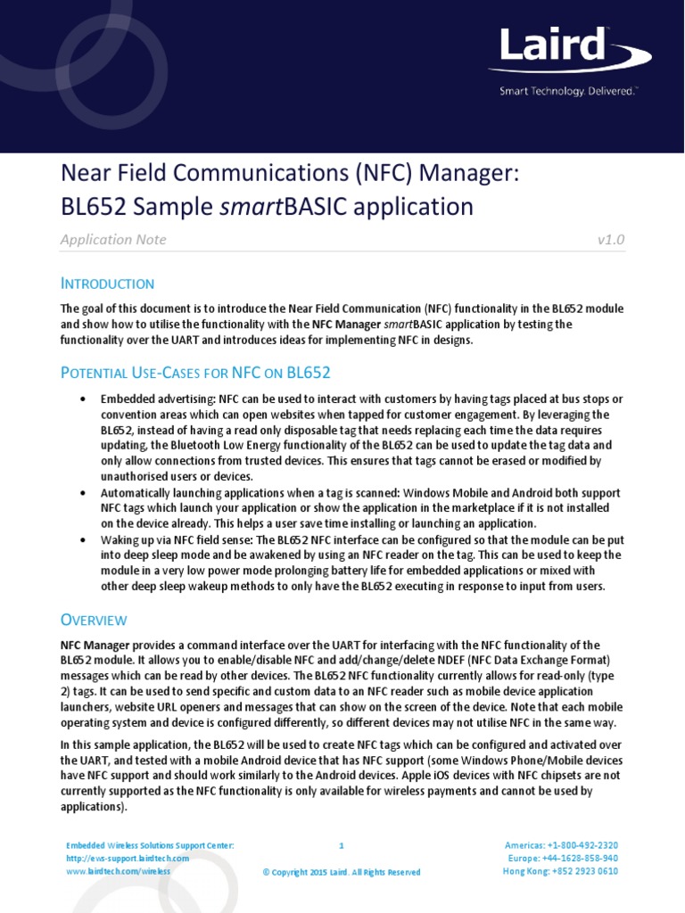 NFC Manager - BL652 Sample SmartBASIC Application | PDF | Near Field ...