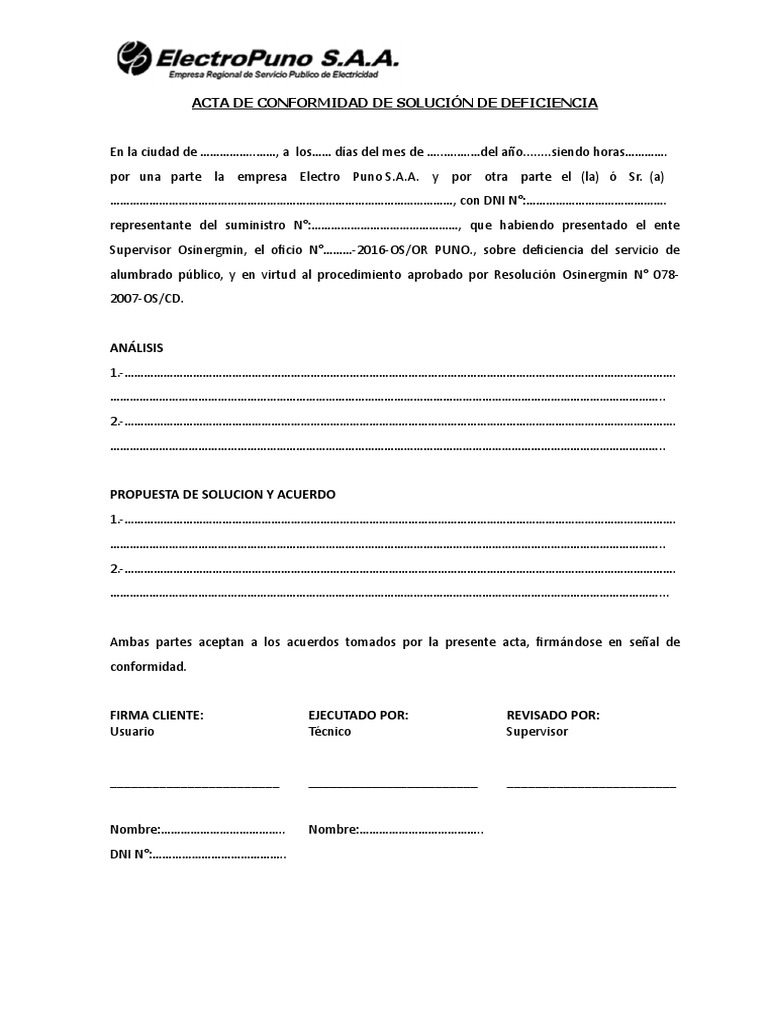 Acta de Solucion de Reclamo | PDF