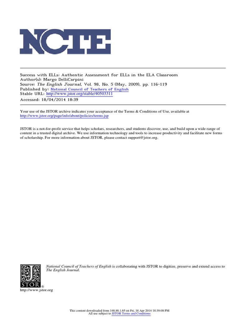 Authentic Assessment for ELLs in ELA | PDF | Educational Assessment ...