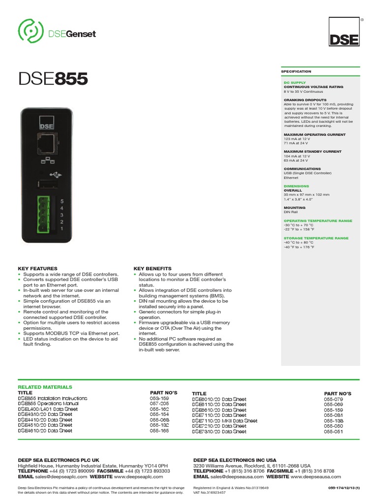 DSE855 Data Sheet | PDF | Usb | Port (Computer Networking)