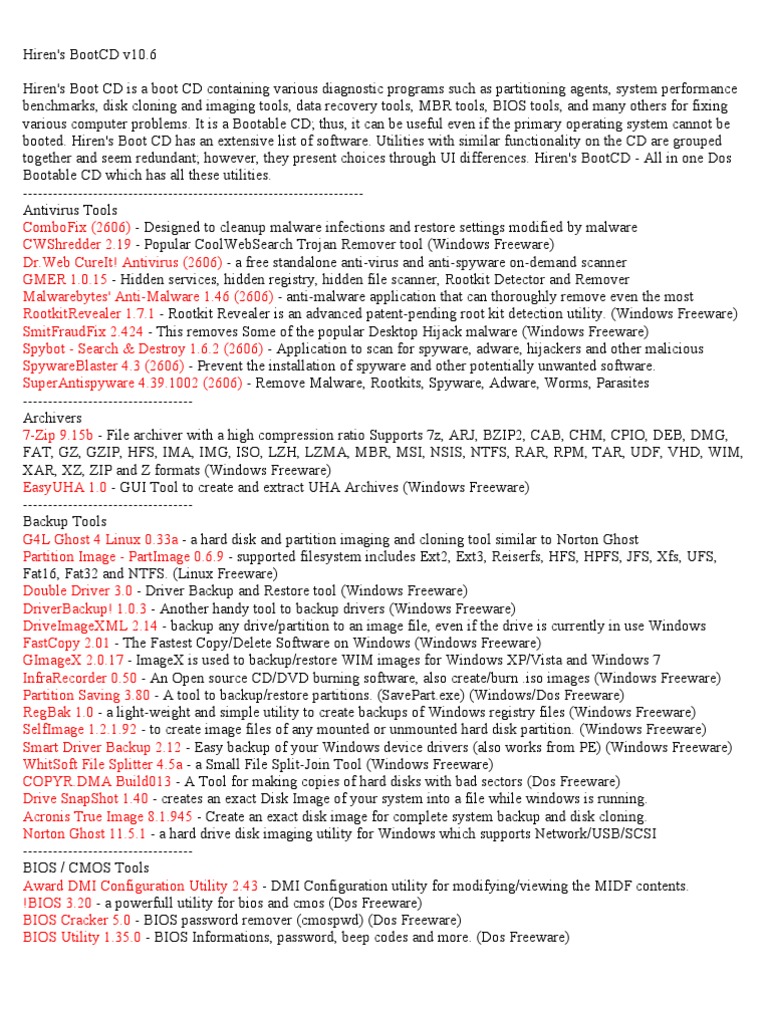 Opis Hirens Boot-A | PDF | Windows Registry | Antivirus Software