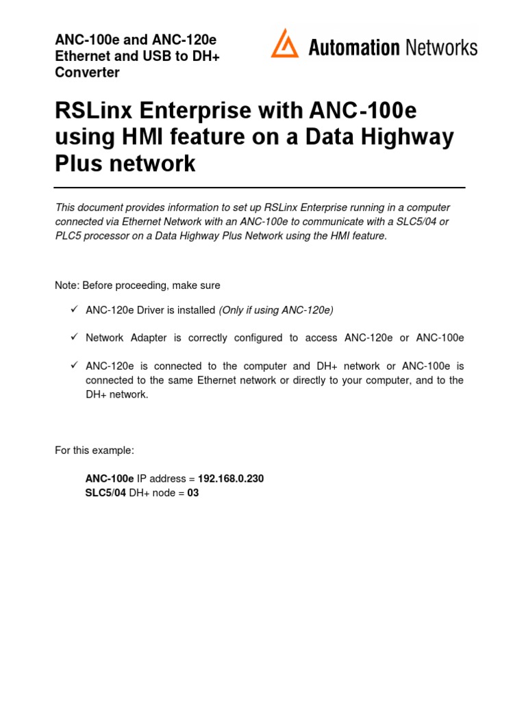 RSLinx Enterprise Draft Instructions ANC-100e and ANC-120e | PDF | Usb ...