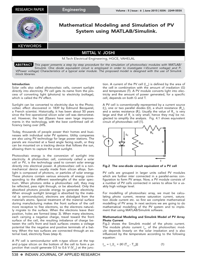 Mathematical Modeling and Simulation of PV PDF | PDF | Photovoltaics ...