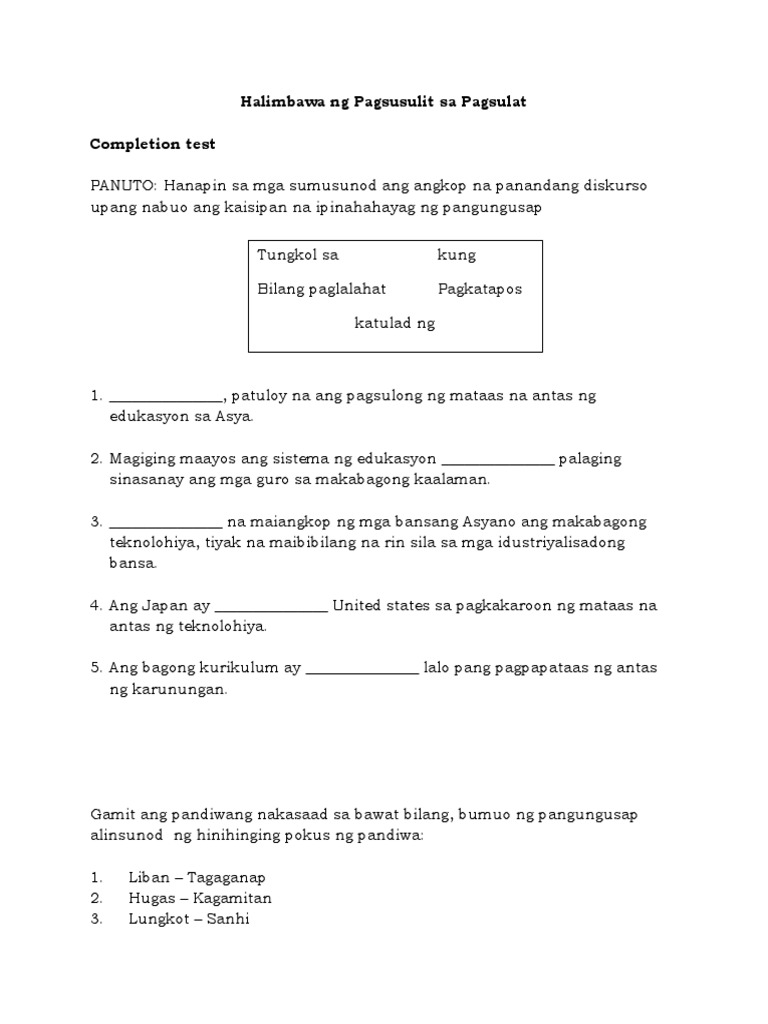 Documents - Tips - Halimbawa NG Pagsusulit Sa Pagsulat | PDF
