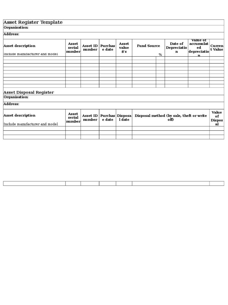 Asset Register Template: Include Manufacturer and Model | PDF