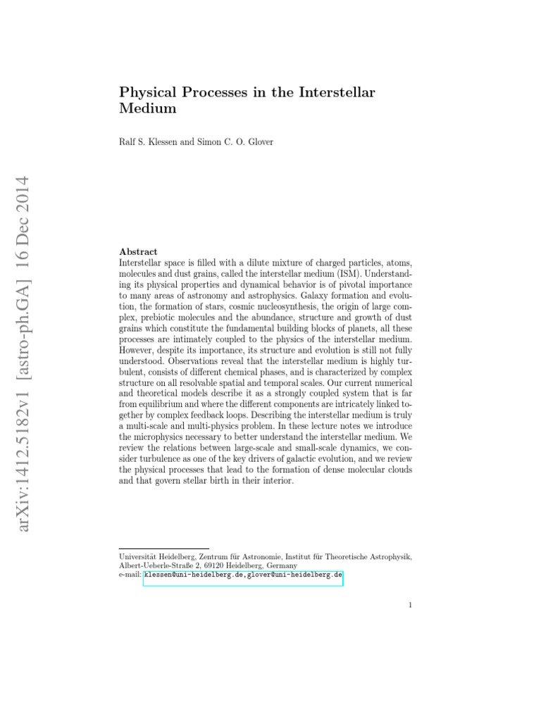 Physical Processes in The Interstellar Medium | PDF | Star Formation | Interstellar Medium