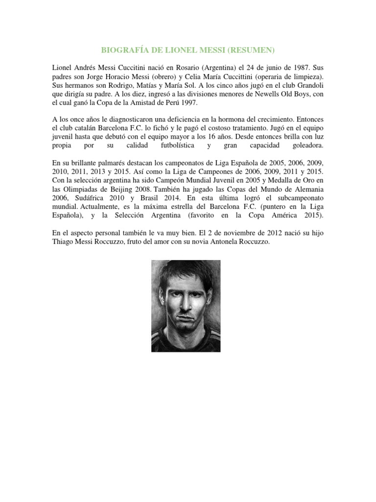 Biografía de Lionel Messi | PDF