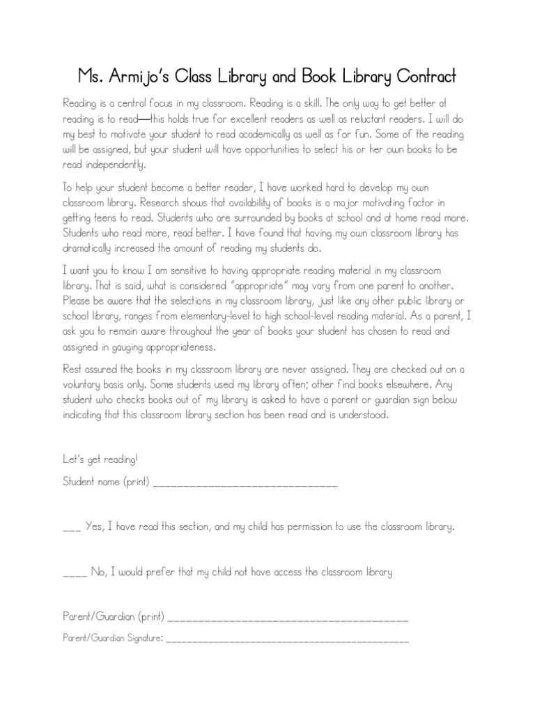 Class Library and Book Library Contract | PDF | Wellness