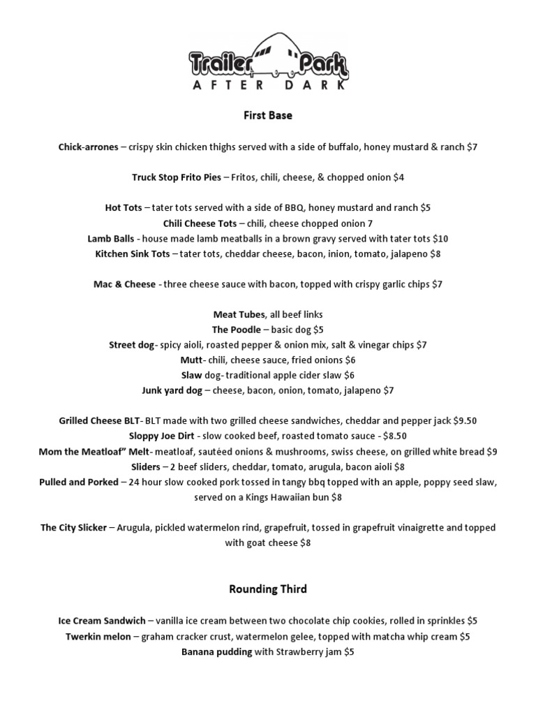 Trailer Park After Dark Menu | PDF | Coleslaw | Bacon