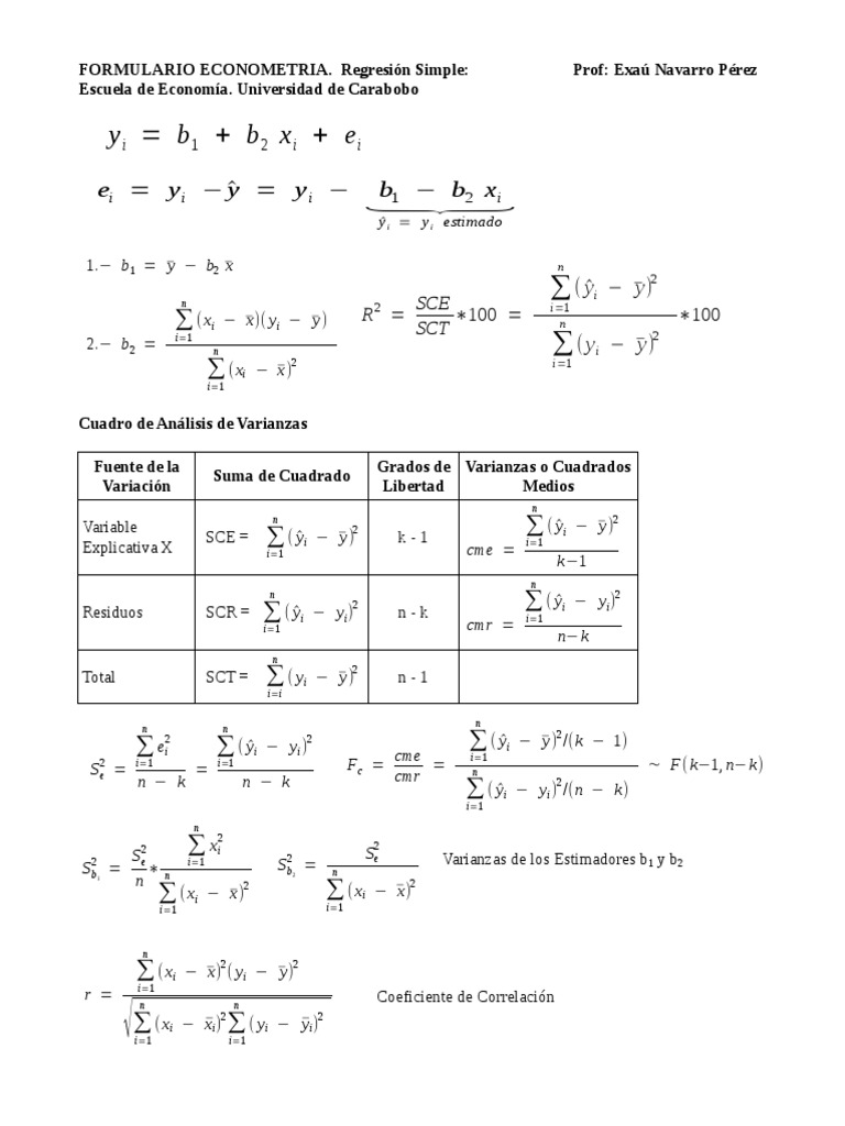 Formulario de Econometria | PDF | Inferencia estadística | Análisis de los datos