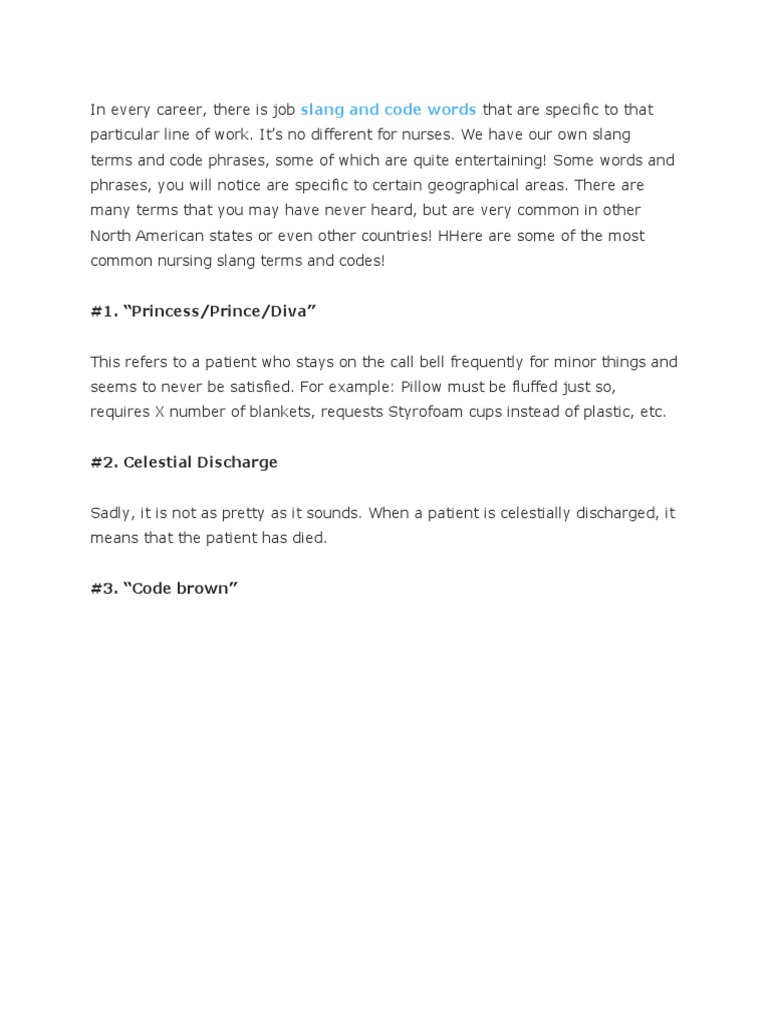 #1. "Princess/Prince/Diva": Slang and Code Words | PDF | Patient | Medicine