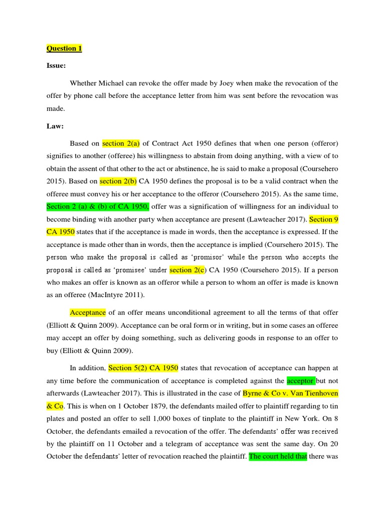 CL Assignment | PDF | Offer And Acceptance | Consideration